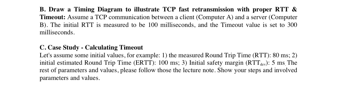 Solved B. Draw a Timing Diagram to illustrate TCP fast | Chegg.com