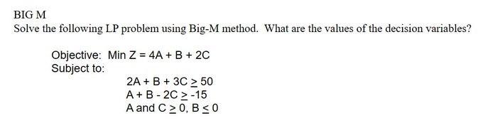 Solved BIG M Solve the following LP problem using Big-M | Chegg.com