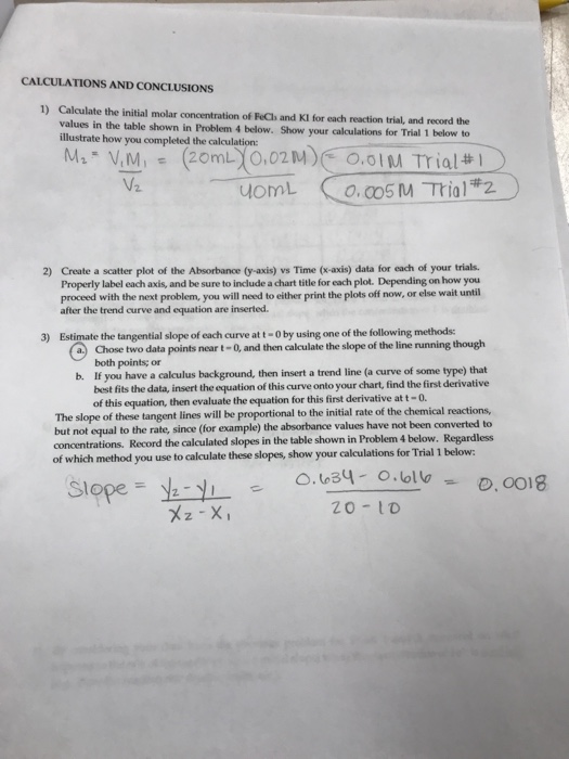 Solved CALCULATIONS AND CONCLUSIONS 1) Calculate the initial | Chegg.com