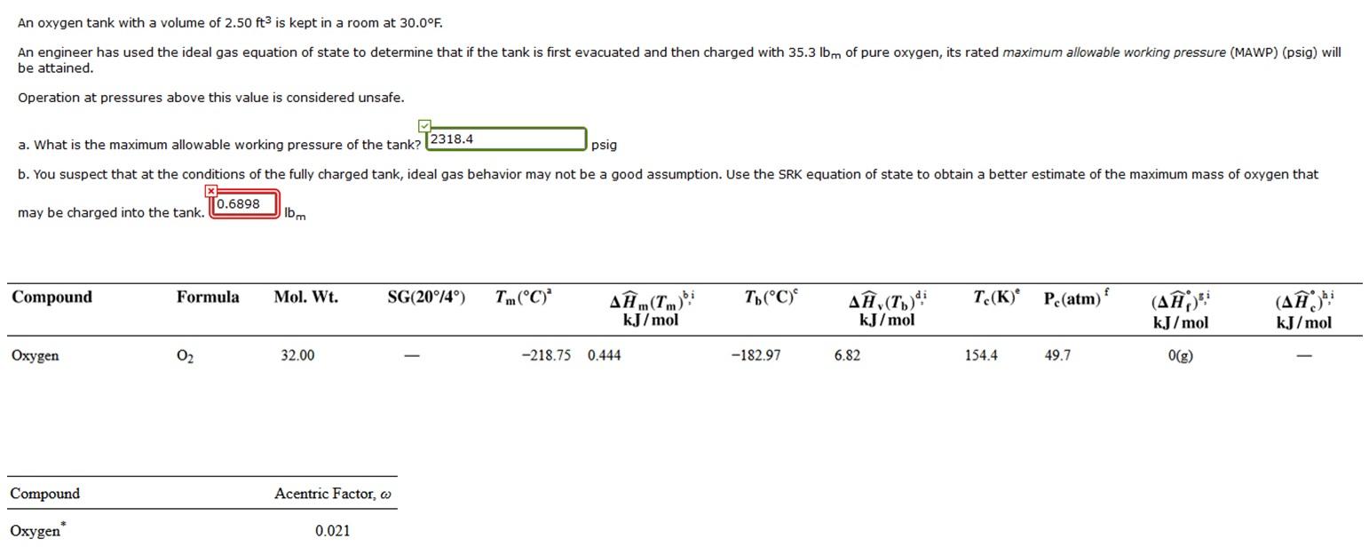 Solved An oxygen tank with a volume of 2.50 ft3 is kept in a | Chegg.com