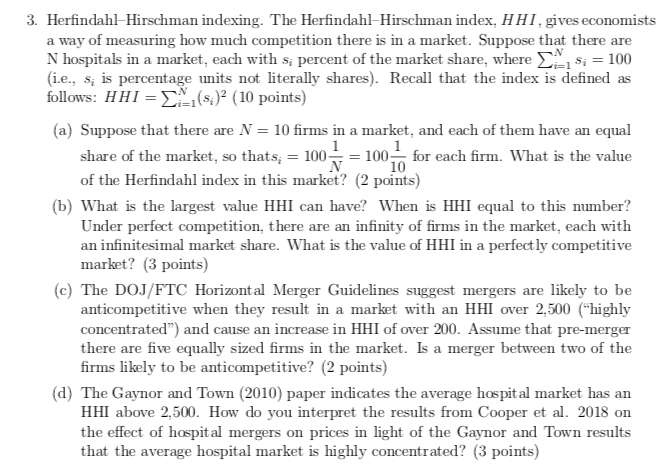 Solved 3. Herfindahl-Hirschman indexing. The | Chegg.com