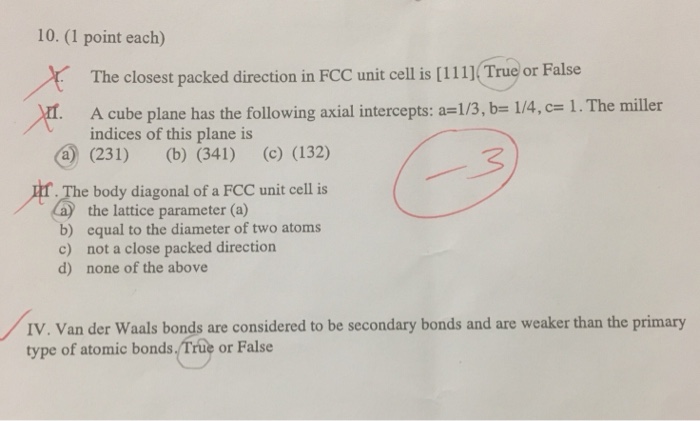 Solved 10. (I point each) The closest packed direction in | Chegg.com