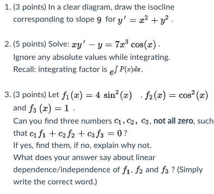 Solved 1. (3 points) In a clear diagram, draw the isocline | Chegg.com