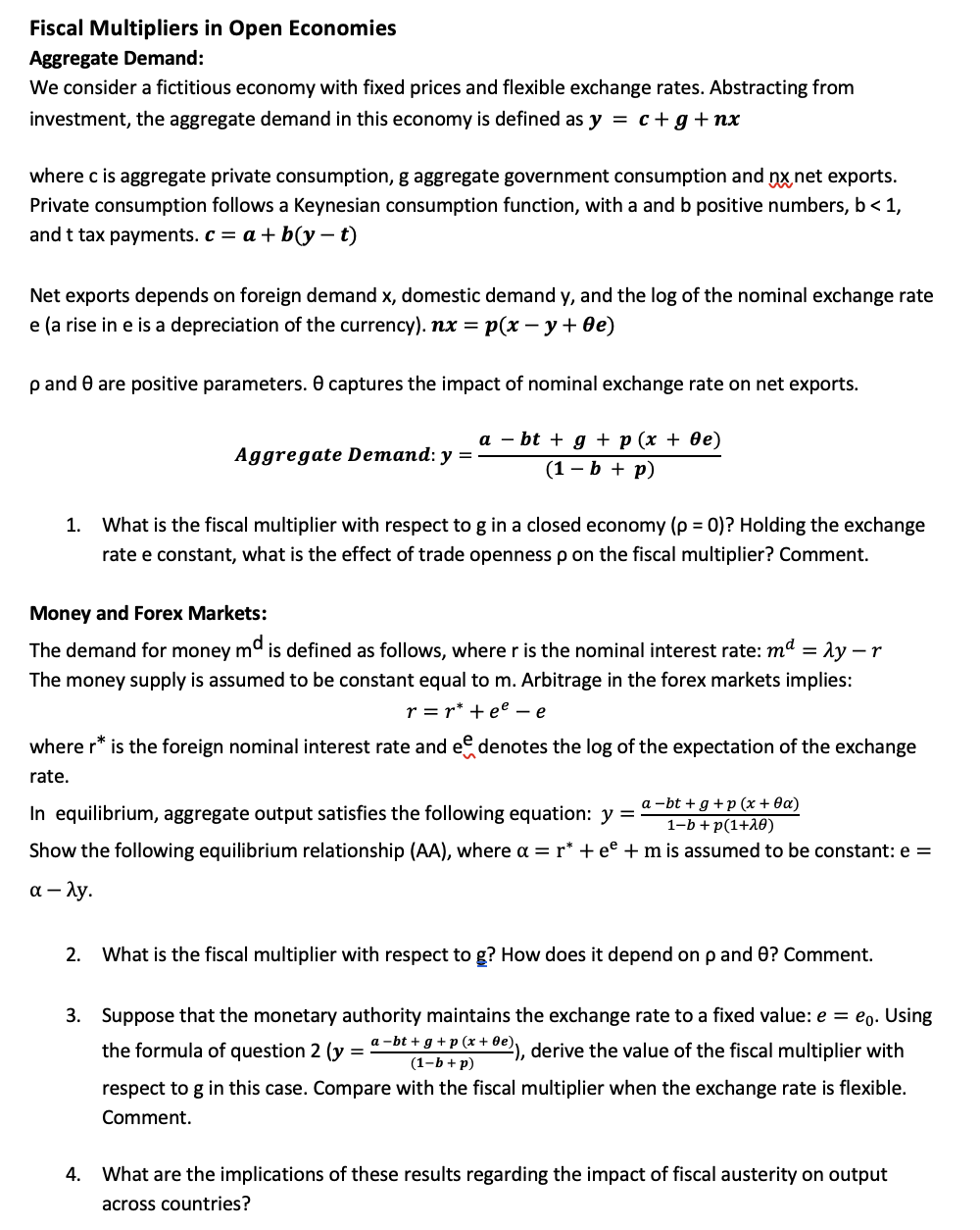 Fiscal Multipliers in Open Economies Aggregate | Chegg.com
