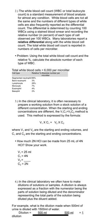 Solved The white blood cell count (WBC or total leukocyte | Chegg.com