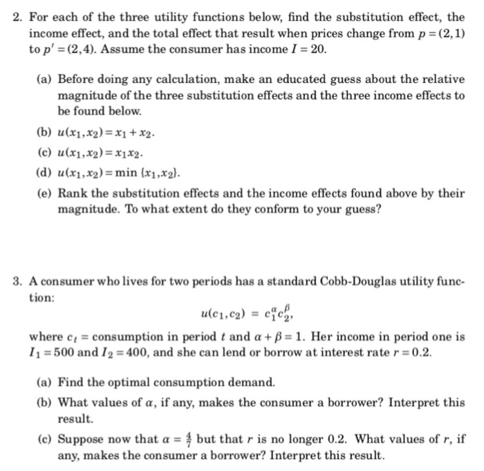 Solved 2. For each of the three utility functions below, | Chegg.com