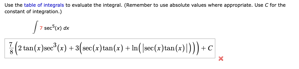 Solved Use the table of integrals to evaluate the integral. | Chegg.com