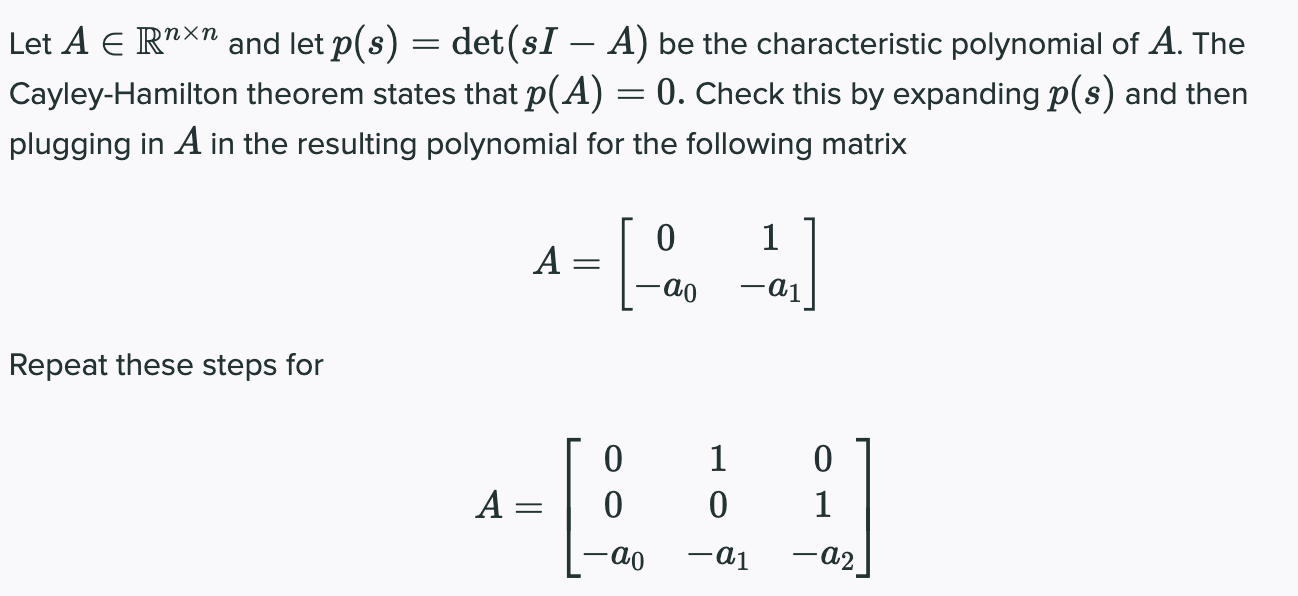 Solved = Let A e Rnxn and let p(s) = det($I – A) be the | Chegg.com