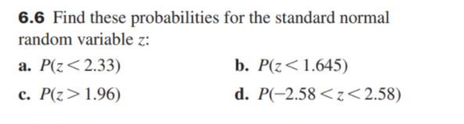 Solved 6.6 Find these probabilities for the standard normal | Chegg.com