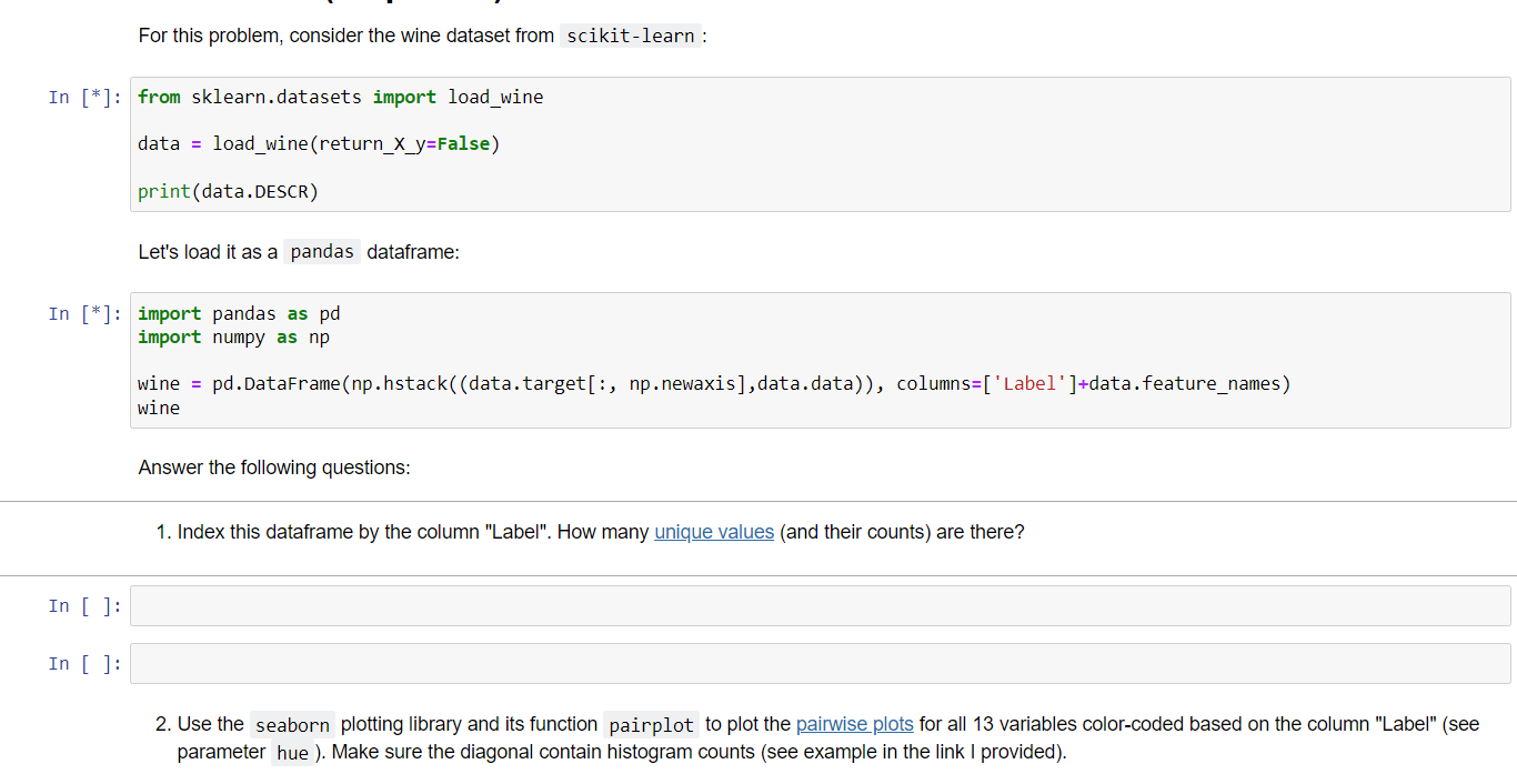 Solved For this problem, consider the wine dataset from | Chegg.com