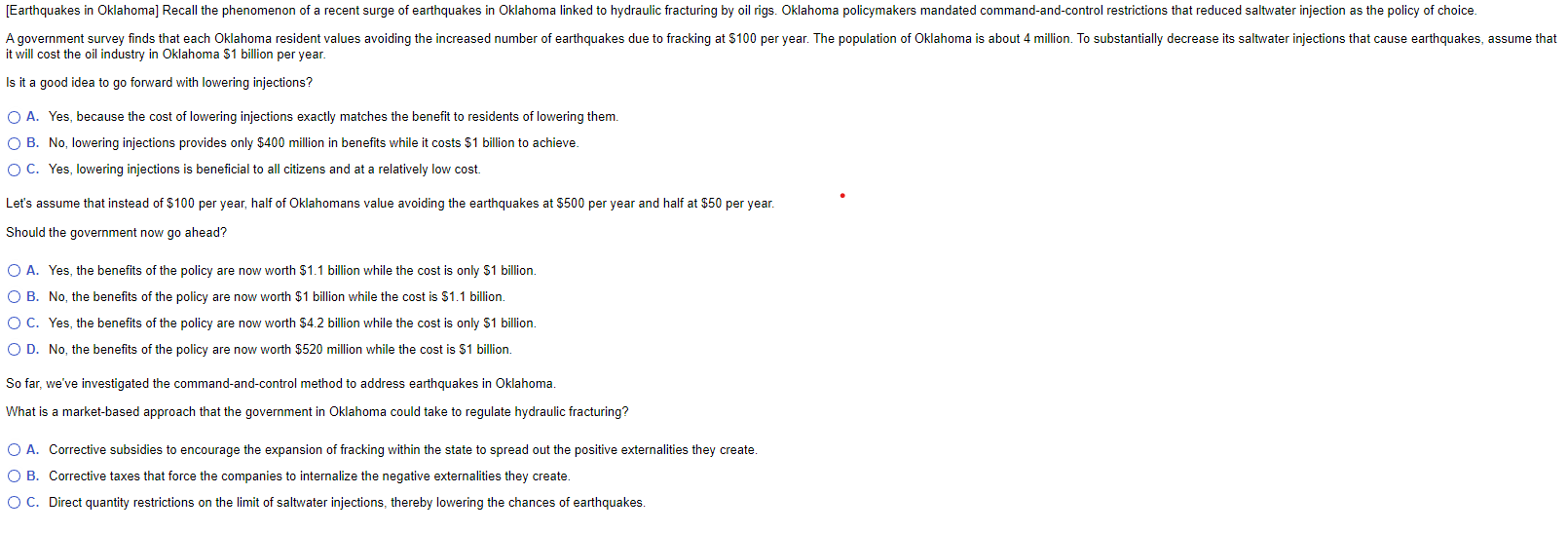 Solved it will cost the oil industry in Oklahoma $1 ﻿billion | Chegg.com