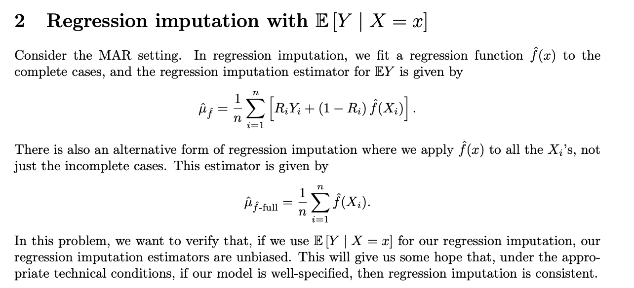 2 Regression imputation with EY | X = x) Consider the | Chegg.com