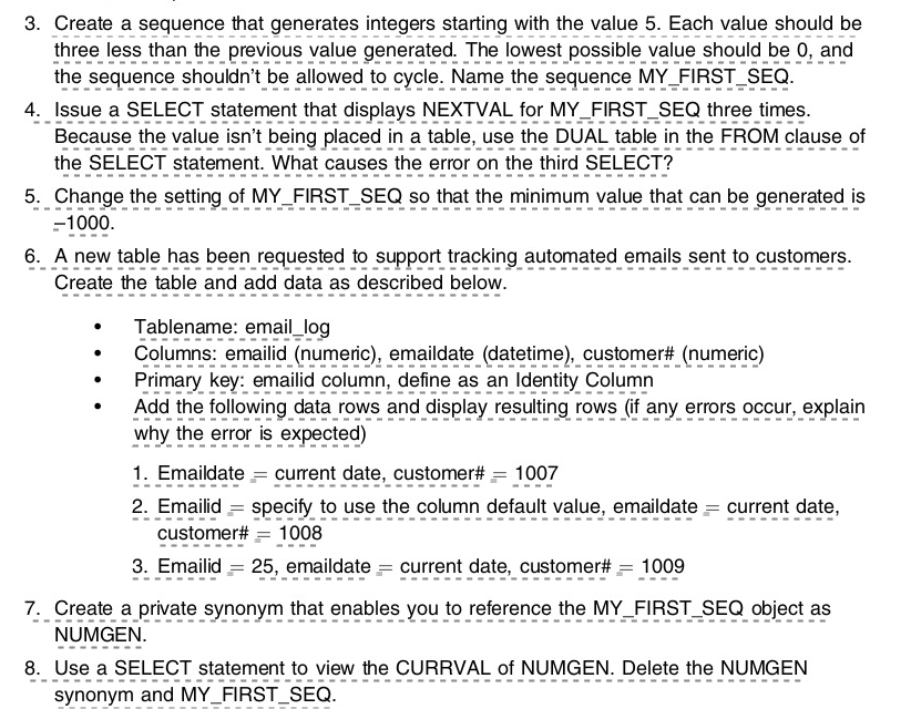 Solved 3. Create a sequence that generates integers starting | Chegg.com