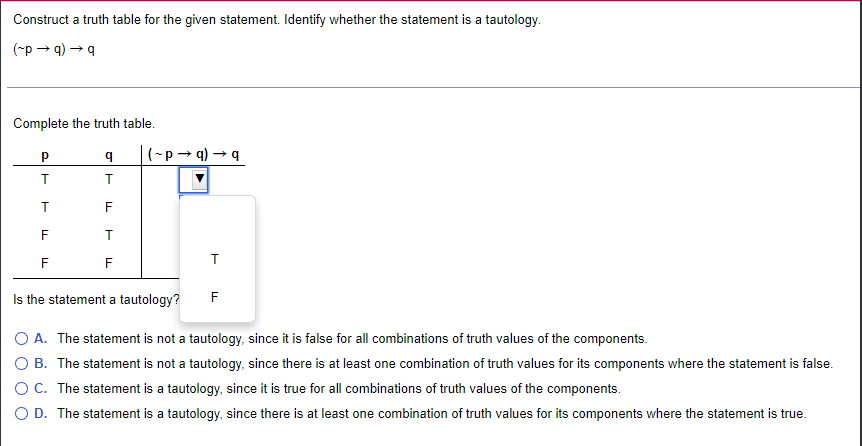 Solved Construct a truth table for the given statement. | Chegg.com