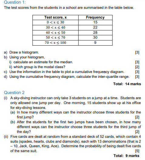 Solved Question 1: The test scores from the students in a | Chegg.com