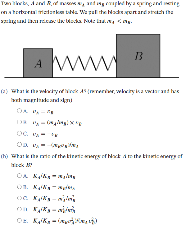 Solved Two blocks, A and B, of masses my and mp coupled by a | Chegg.com