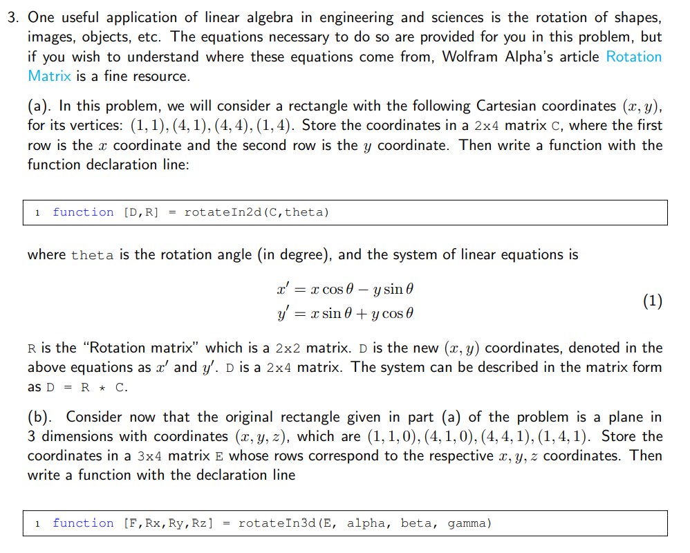 Solved 3. One useful application of linear algebra in | Chegg.com