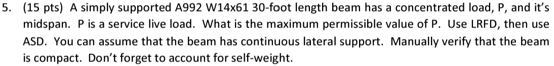 Solved (15 pts) A simply supported A992 W14x61 30-foot | Chegg.com