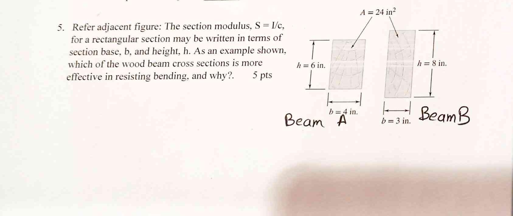 Solved 5. Refer adjacent figure: The section modulus, S=I/c, | Chegg.com