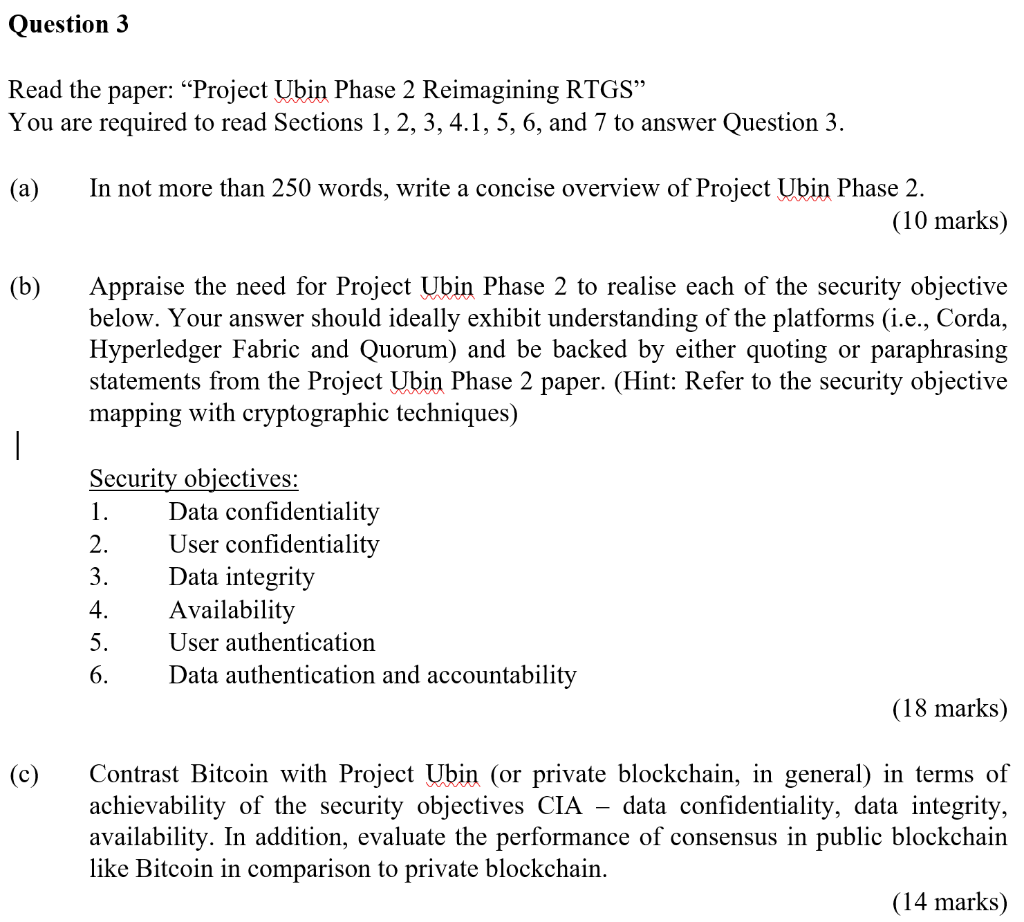 Question 3 Read the paper: “Project Ubin Phase 2 | Chegg.com