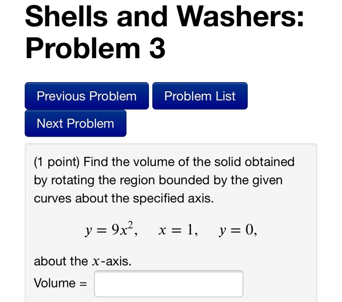 Solved Shells and Washers: Problem 3 Previous Problem | Chegg.com