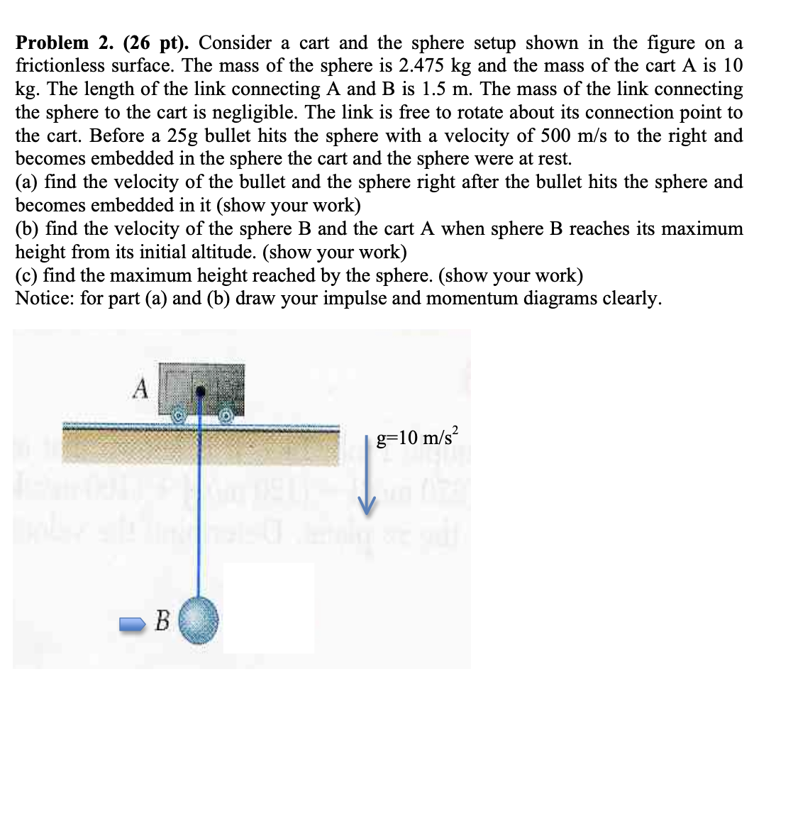 Solved Problem 2. (26 ﻿pt). ﻿Consider a cart and the sphere | Chegg.com