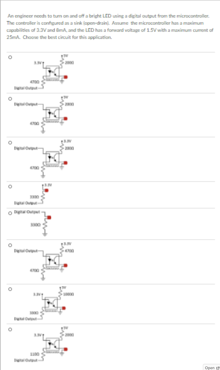 Solved An engineer needs to turn on and off a bright LED | Chegg.com