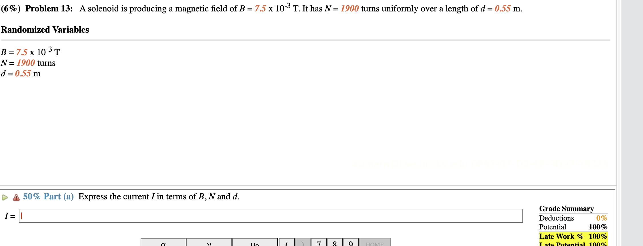 Solved (6\%) Problem 13: A solenoid is producing a magnetic | Chegg.com