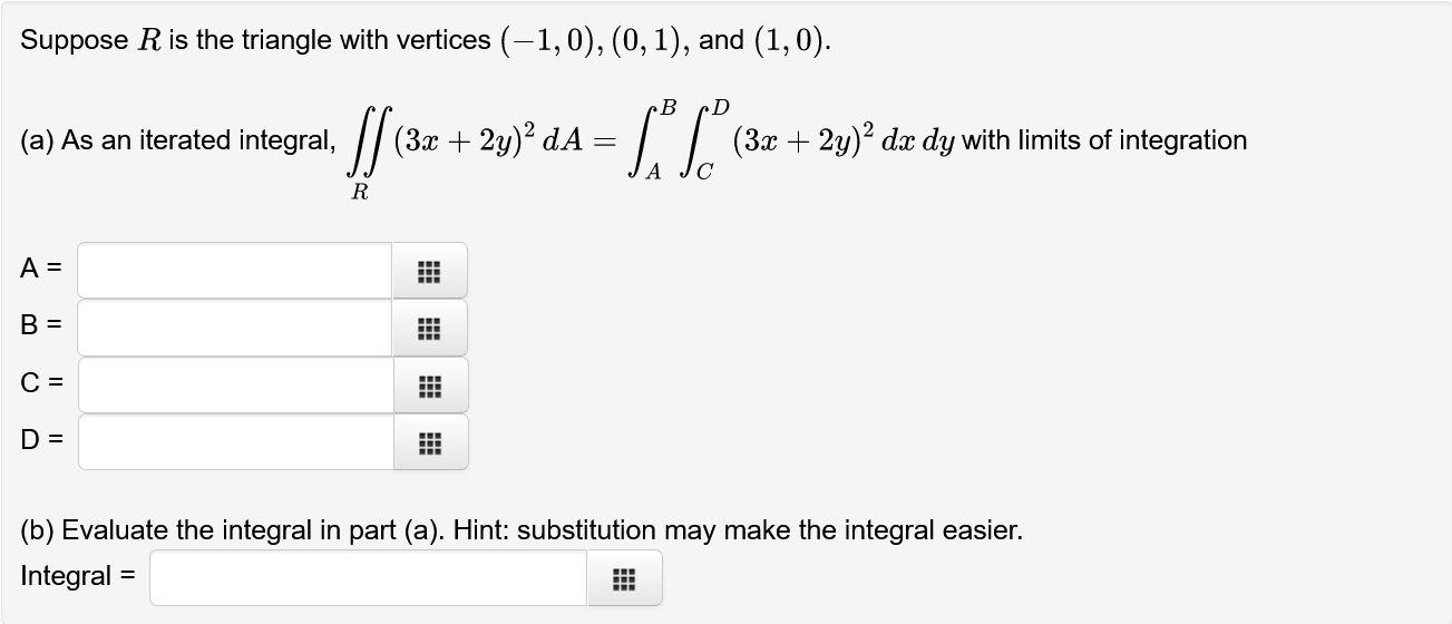 Solved Suppose R is the triangle with vertices (−1,0),(0,1), | Chegg.com