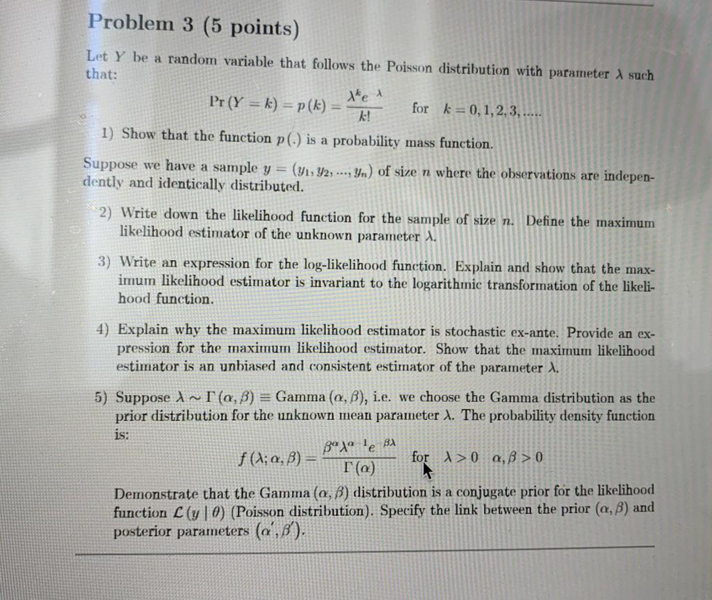 Solved Problem 3 (5 points) ate 1 Let Y be a random variable | Chegg.com