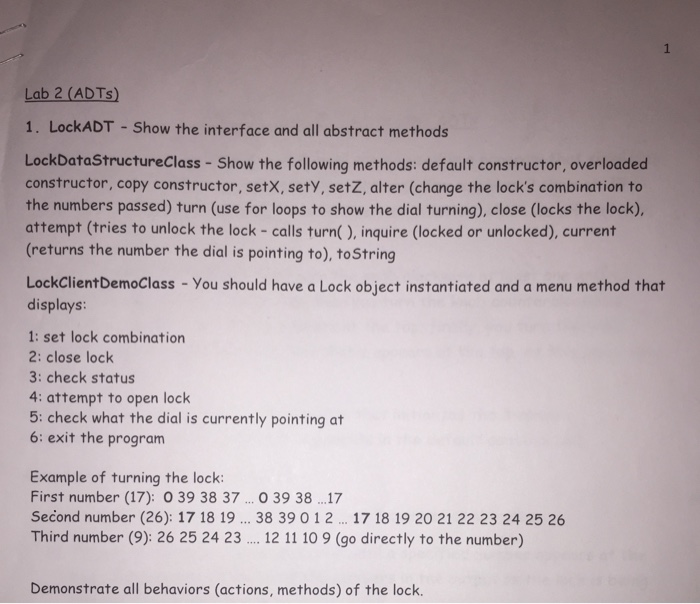 Solved Lab 2 (ADTs) 1. LockADT - Show the interface and all | Chegg.com
