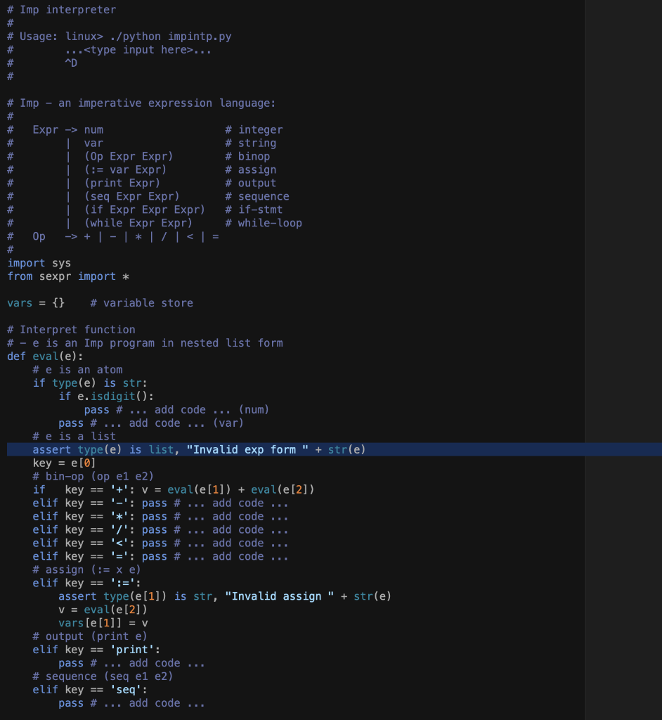 # Imp interpreter # # Usage: linux> ./python | Chegg.com