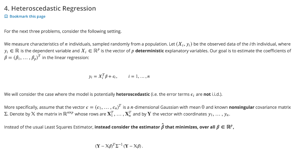 Solved 4. Heteroscedastic Regression Bookmark this page For | Chegg.com