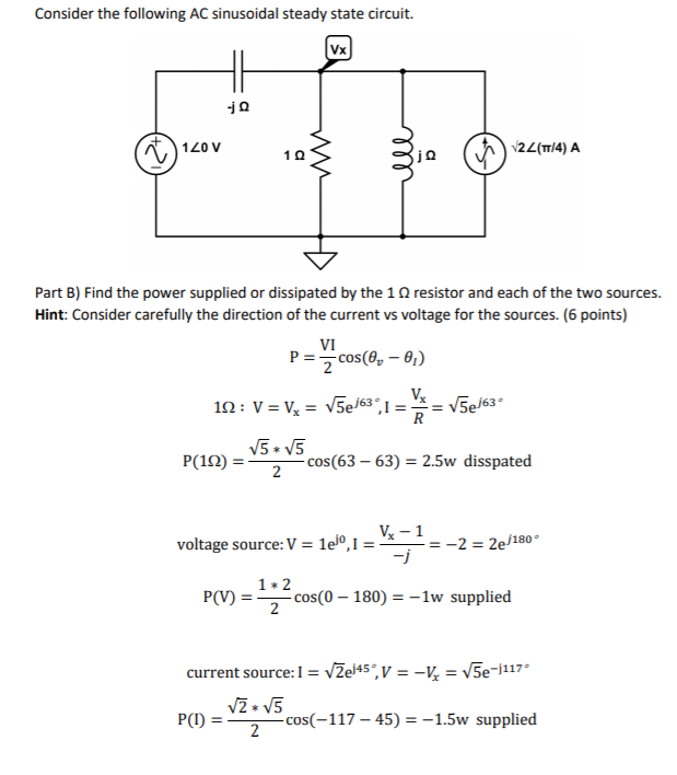 Solved Consider the following AC sinusoidal steady state | Chegg.com