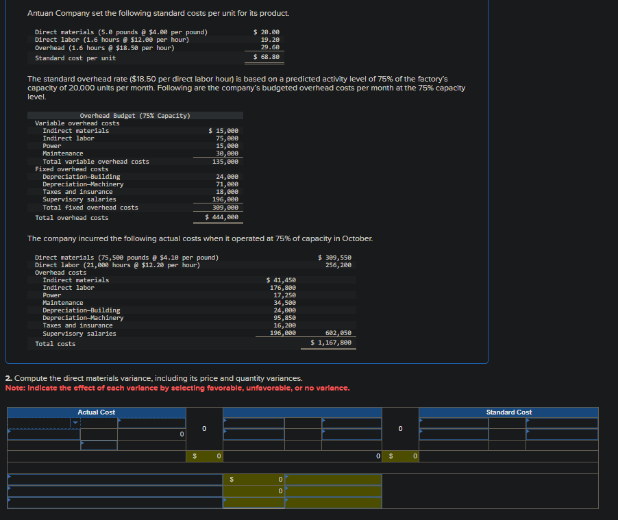 Solved Compute The Direct Materials Variance Including Its