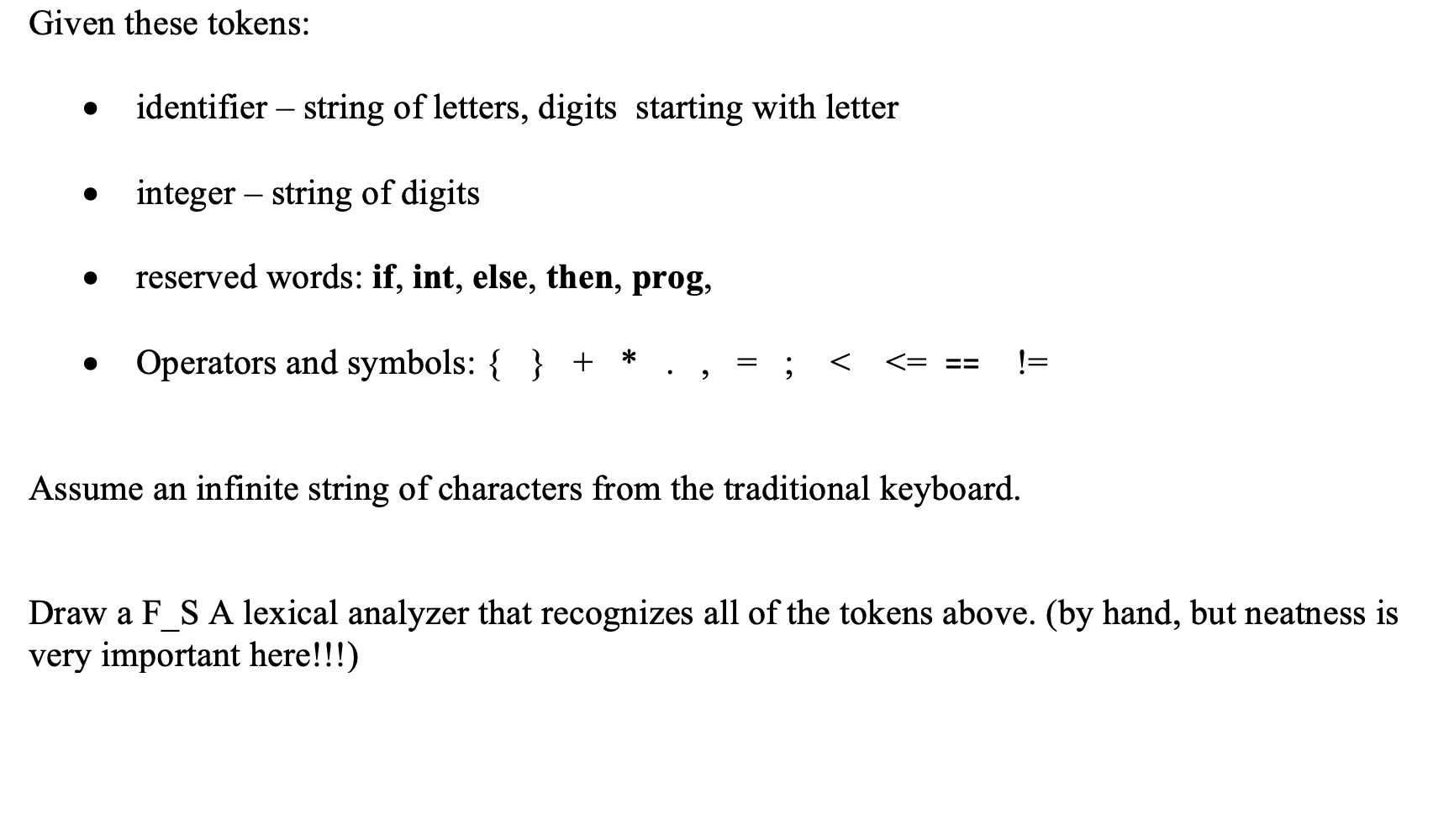 Given these tokens: identifier – string of letters, | Chegg.com