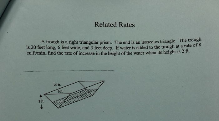 Solved Related Rates A trough is a right triangular prism. | Chegg.com