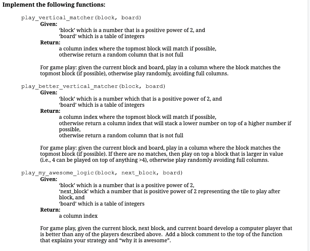 Section 6: Final Project Part 2 -- Building an AI | Chegg.com