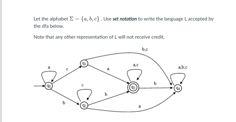 Solved Let the alphabet S = {a,b,c} . Use set notation to | Chegg.com