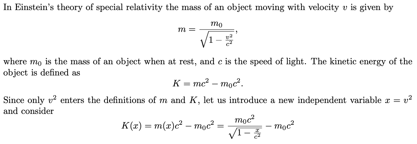 Solved In Einstein's theory of special relativity the mass | Chegg.com
