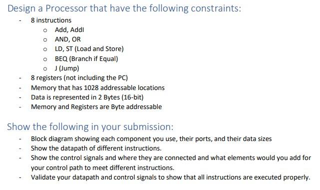 Design a Processor that have the following | Chegg.com