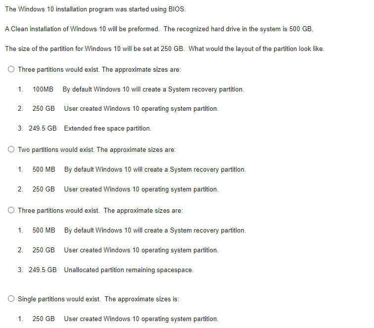 Solved The Windows 10 installation program was started using | Chegg.com