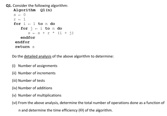 Solved Q1 Consider The Following Algorithm Algorithm Q1 8016