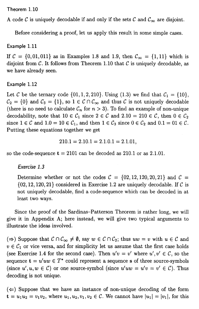 Solved Using Theorem 1.10 to verify that the following codes | Chegg.com