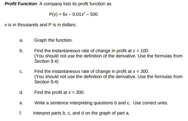 Solved Profit Function. A company lists its profit function | Chegg.com