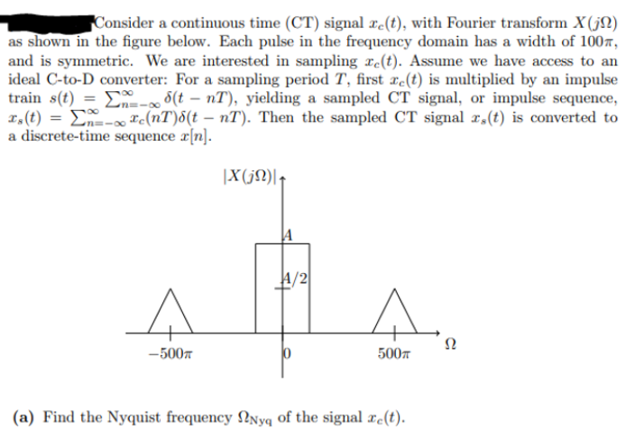 Solved Consider a continuous time (CT) signal xc(t), with | Chegg.com