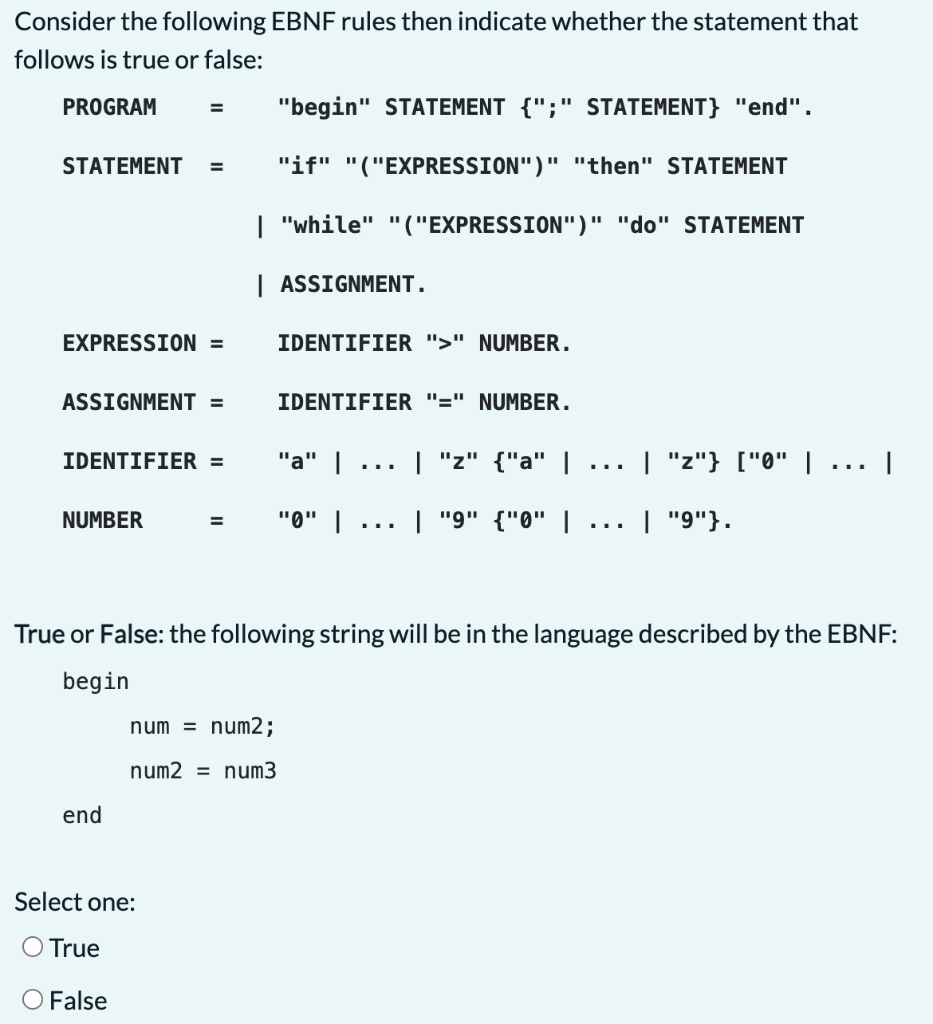 Solved Consider the following EBNF rules then indicate | Chegg.com