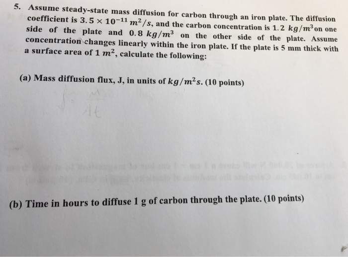 Solved 5. Assume steady-state mass diffusion for carbon | Chegg.com