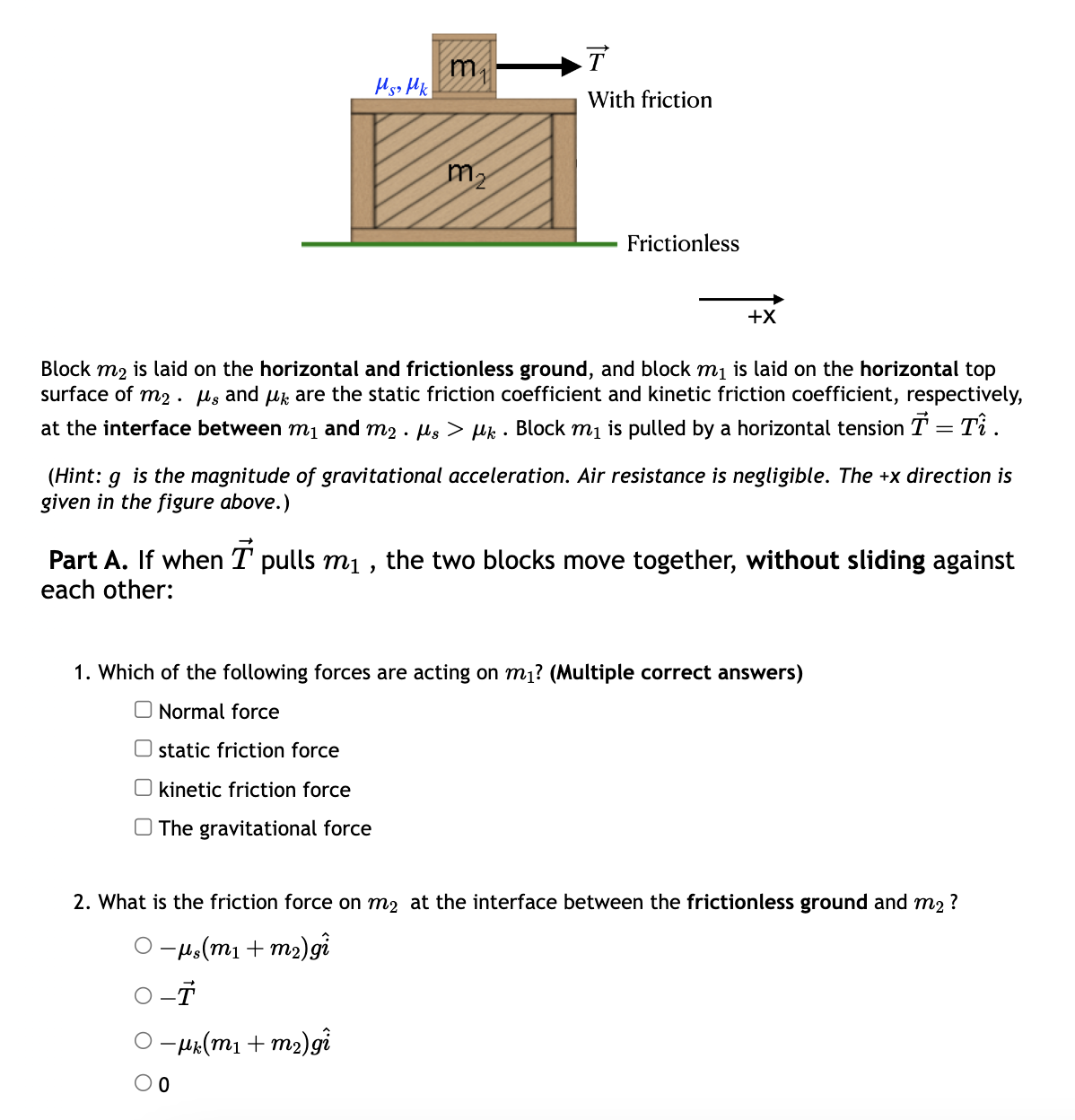 Solved Block m2 is laid on the horizontal and frictionless | Chegg.com