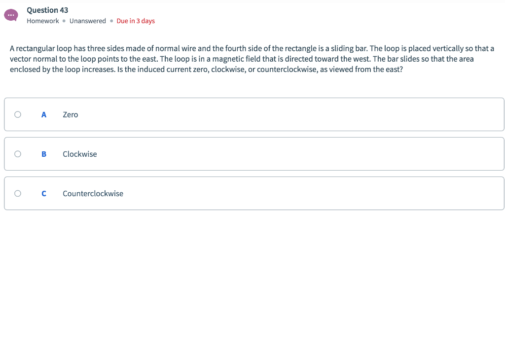 Solved Question 43 Homework Unanswered Due in 3 days A | Chegg.com
